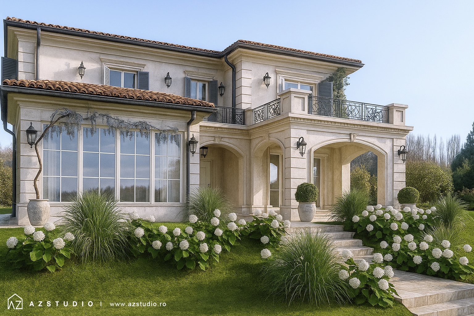 Casa stil clasic cu influente mediteraneene - 295mp, 5 dormitoare, 3 bai