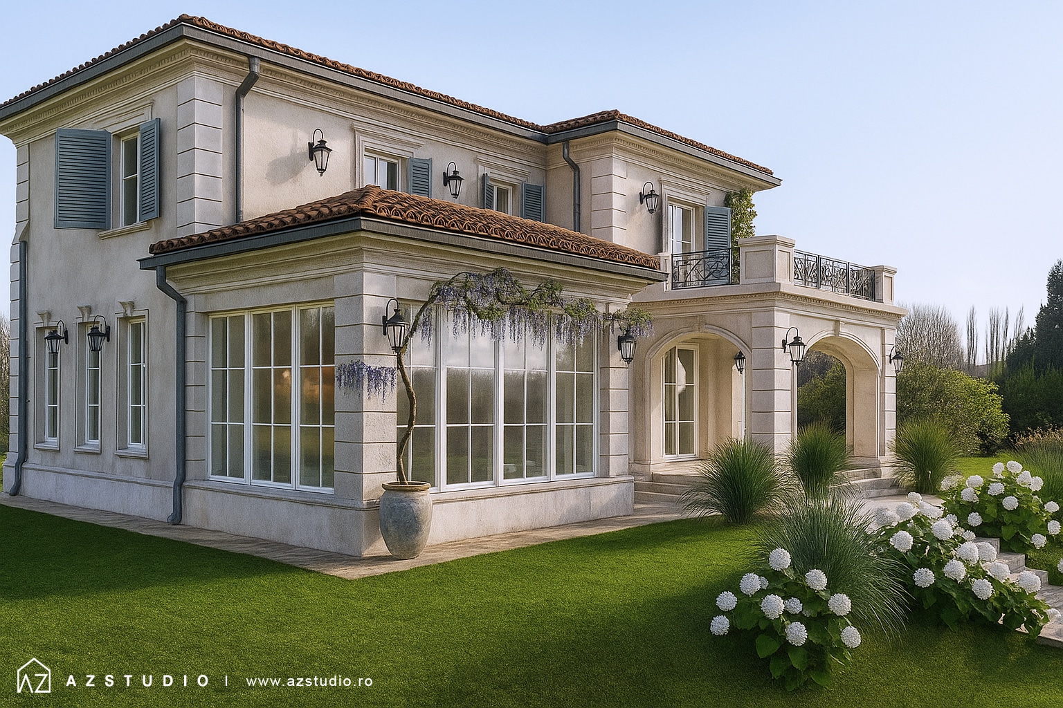 Casa stil clasic cu influente mediteraneene - 295mp, 5 dormitoare, 3 bai